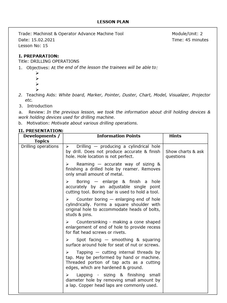 Drilling Ops for Machinists | PDF | Drilling | Cutting