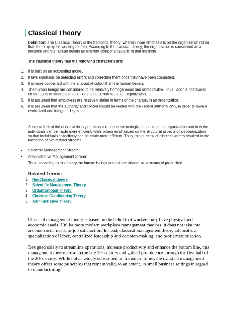 Overview of Classical Management Theory | PDF | Bureaucracy | Business