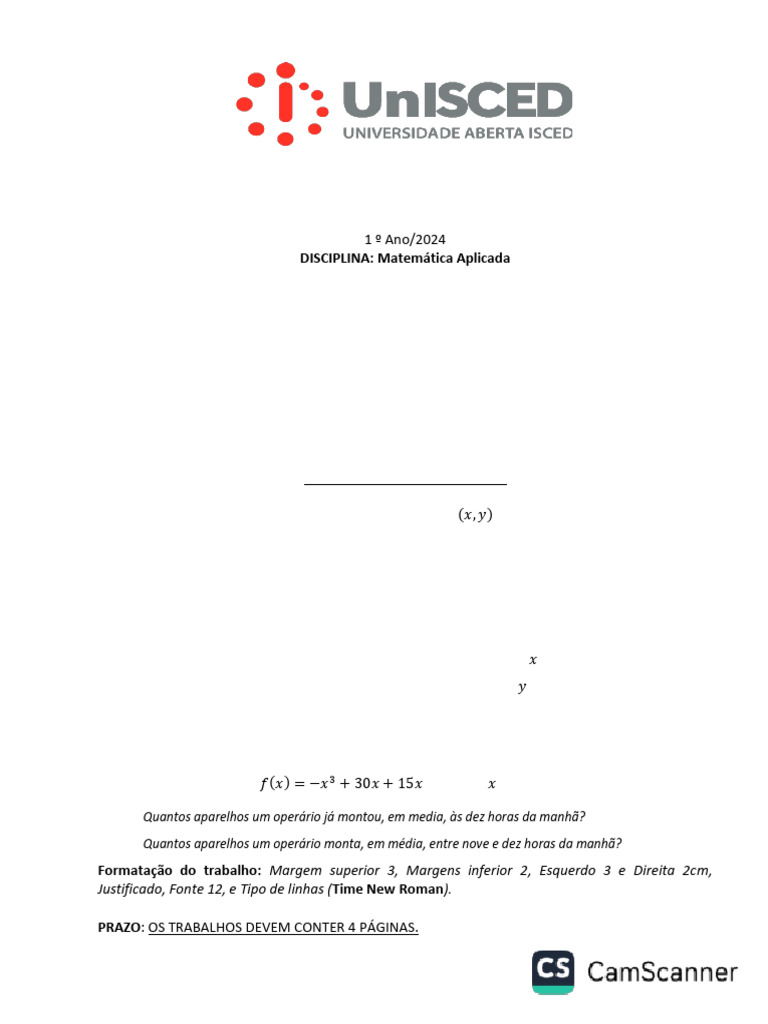 Avaliacao 3 Matematica Aplicada | PDF Avaliacao 3 Matematica Aplicada | PDF