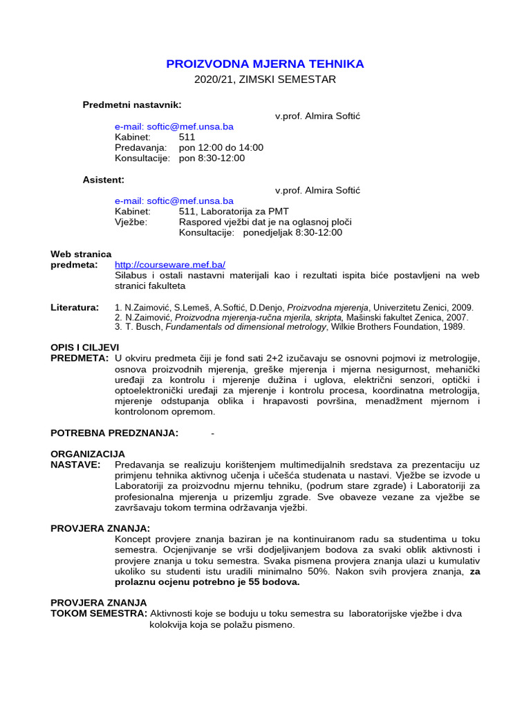 Mjerna Tehnika - Syllabus | PDF