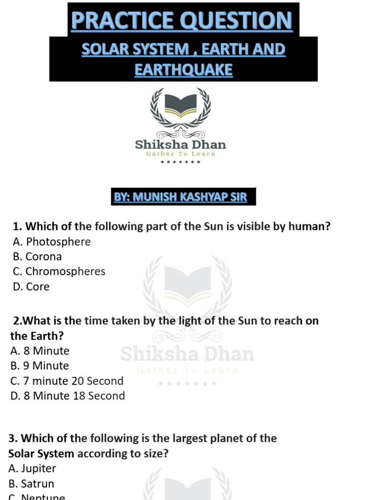Solar System and Earthquake Practice Question | PDF | Planets | Natural ...