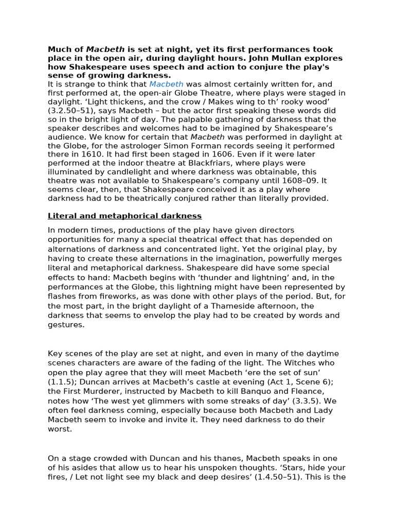 Light and Dark Imagery British Library | PDF | Macbeth | Shakespearean ...