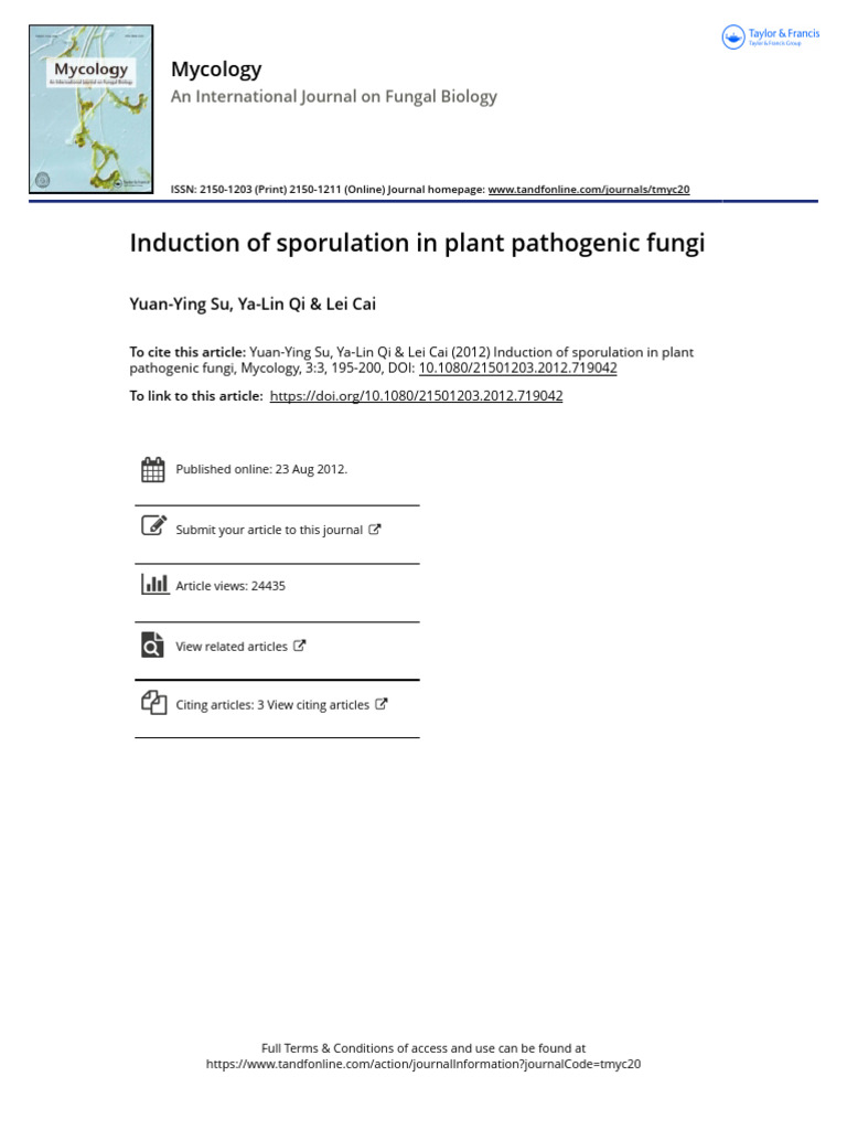 Inducing Sporulation in Plant Pathogens | PDF | Fungus | Spore