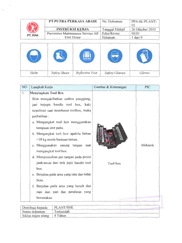 PPA-IK-PLANT-02 Preventive Maintenance Service All Unit Dozer | PDF
