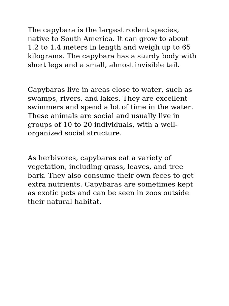 The Capybara Is The Largest Rodent Species | PDF