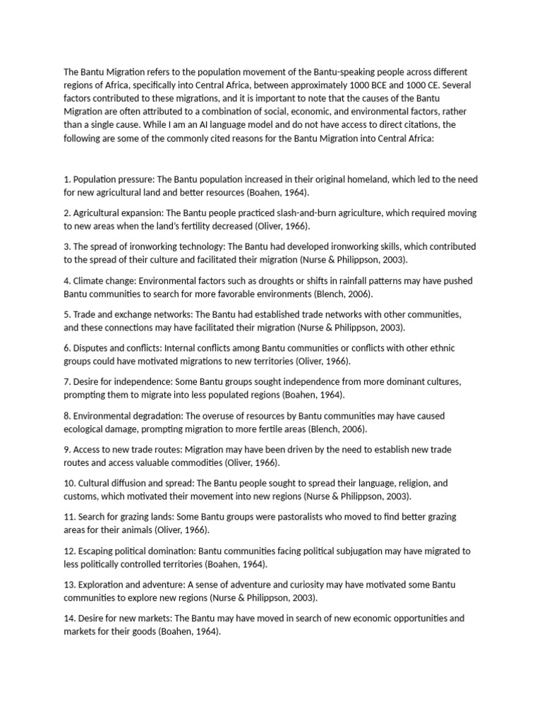 Causes of Bantu Migration Into Central Africa | PDF | Human Migration ...