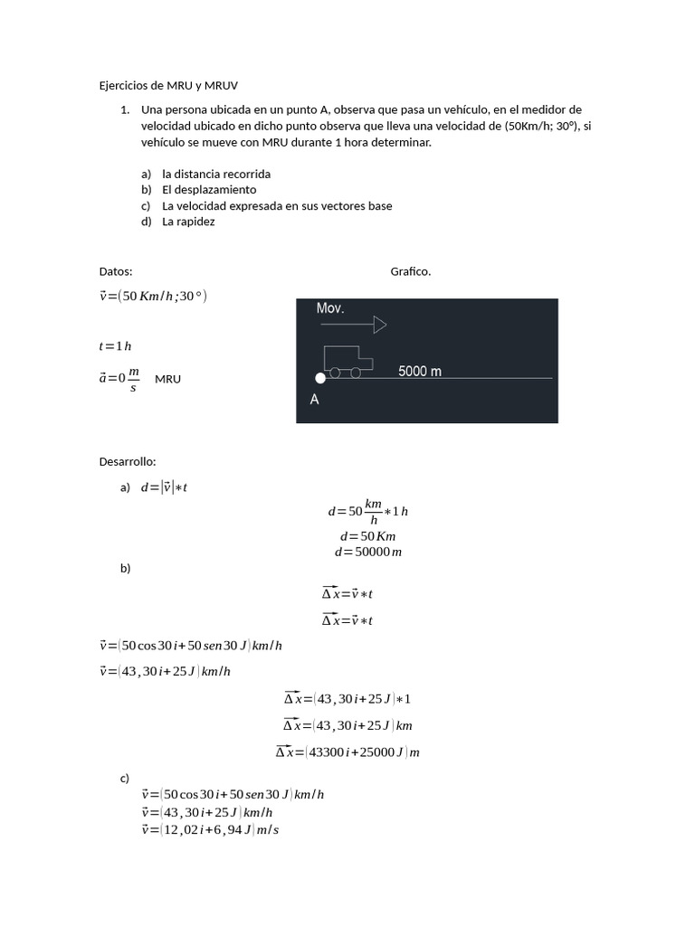 Ejercicios de MRU y MRUV APE3 | PDF | Velocidad | Tiempo espacial