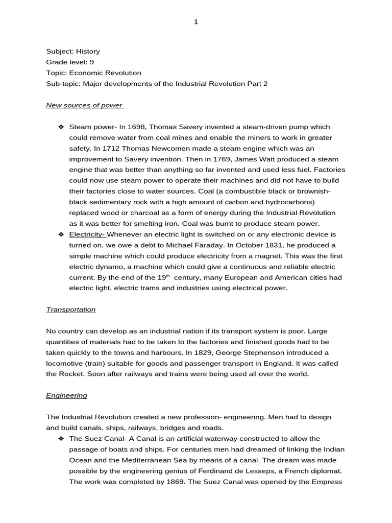 Notes#3 - Major Developments Ofthe Industrial Revolution Part 2 | PDF ...