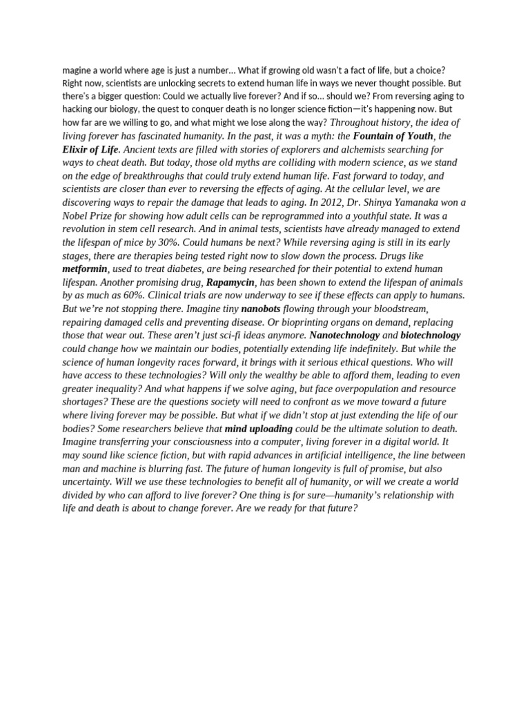 The Future of Human Longevity Can We Live Forever (Voiceover) | PDF ...