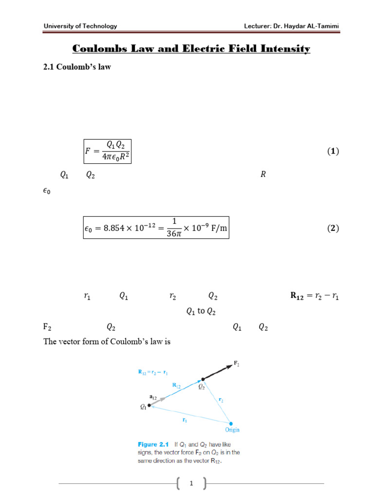 Chapter2 - Coulombs Law and Electric Field Intensity | PDF | Electric ...