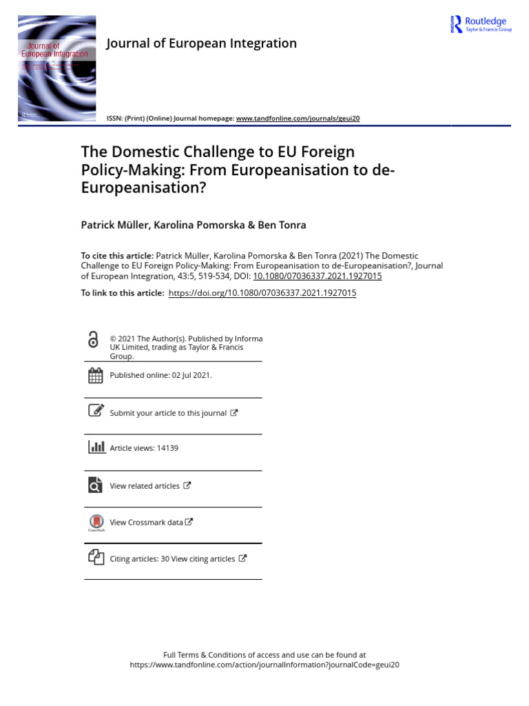The Domestic Challenge To EU Foreign Policy-Making From Europeanisation ...