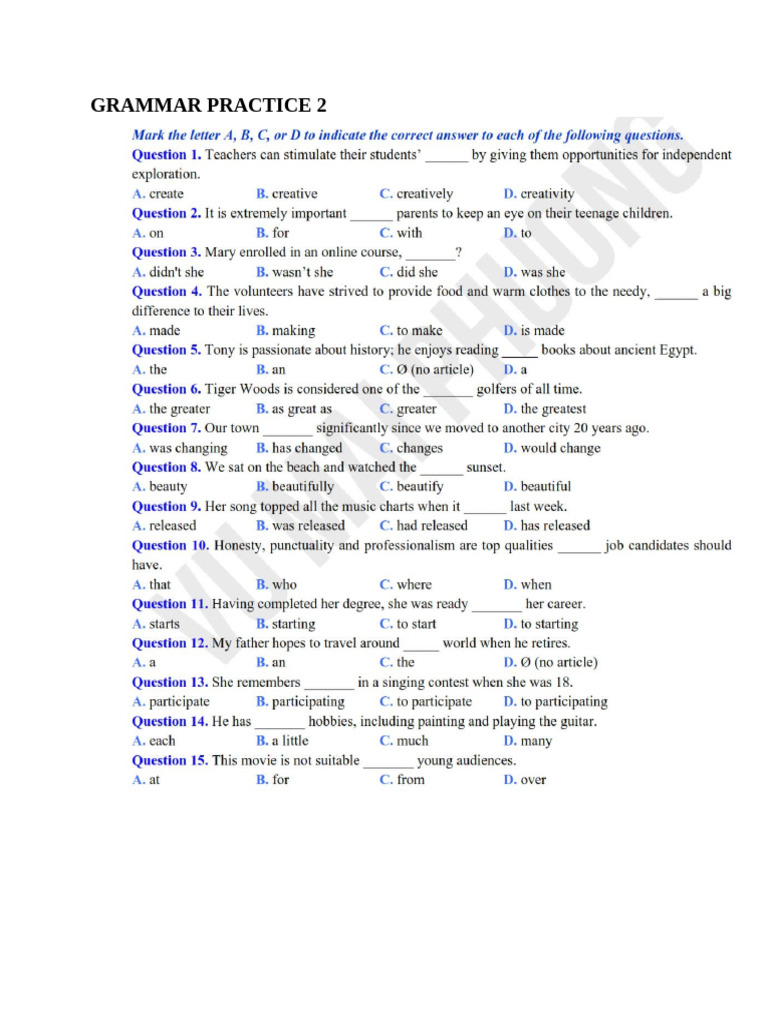 Grammar Practice 2 | PDF