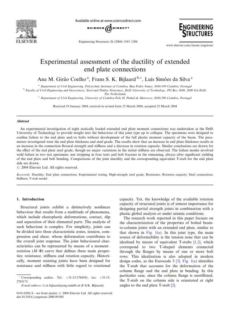 Experimental Assessment Ofthe Ductility Ofextended End Plate ...