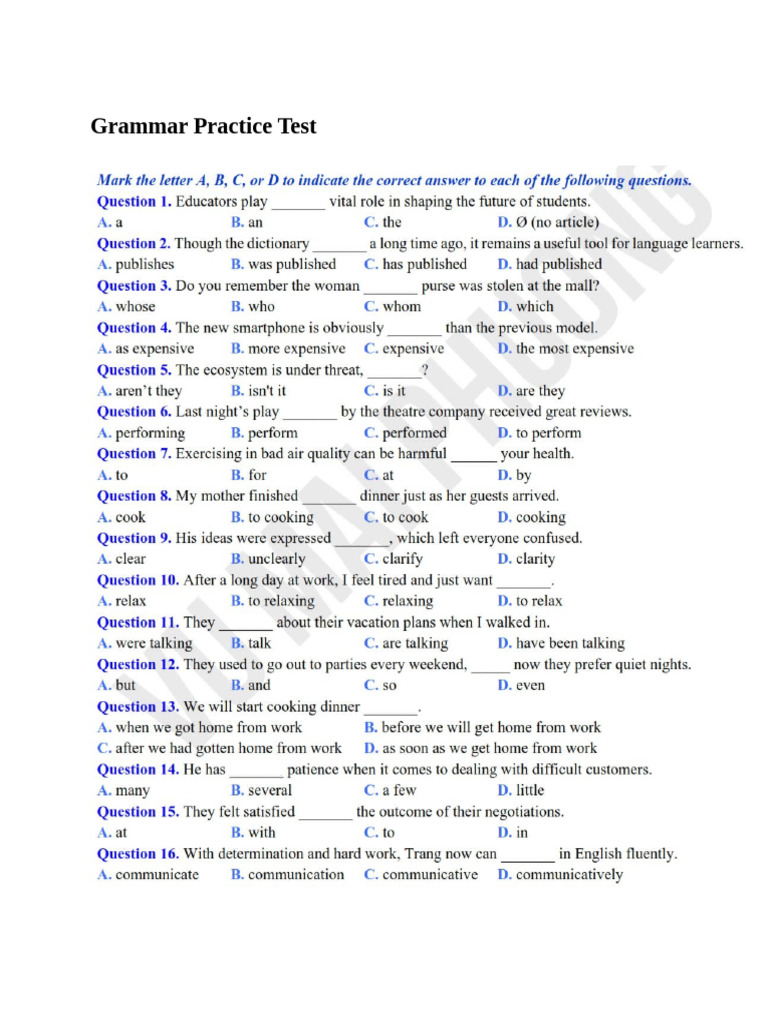 Grammar Practice Test | PDF