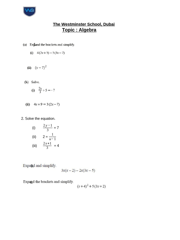 Algebra WS | PDF