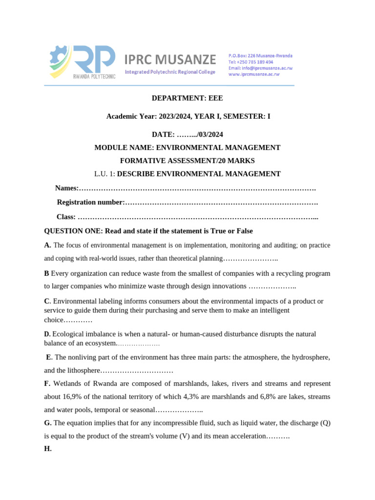 Formative Assessment Lu 1 E-Co | PDF | Natural Environment | Earth Sciences