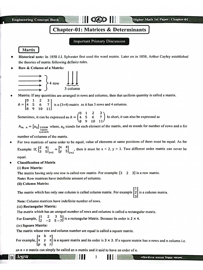 ch1 Matrices and Determinants (Udvash) | PDF