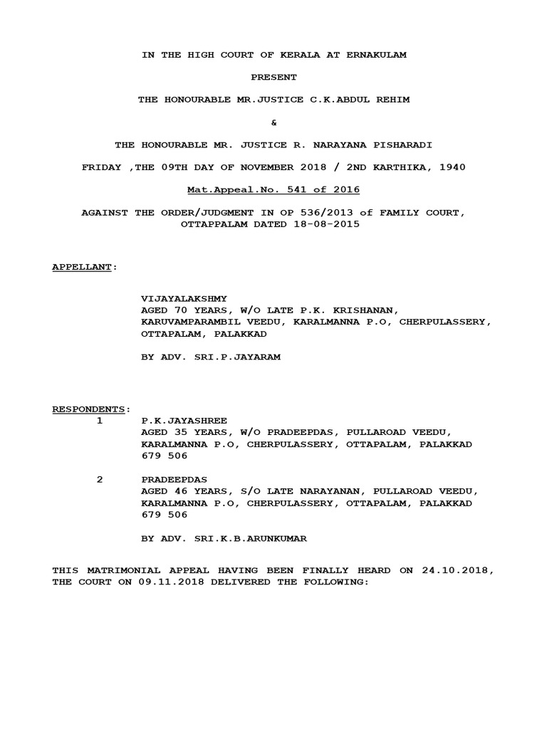 Vijaylakshmy Vs P K Jayashree and Others | PDF | Lawsuit | Marriage