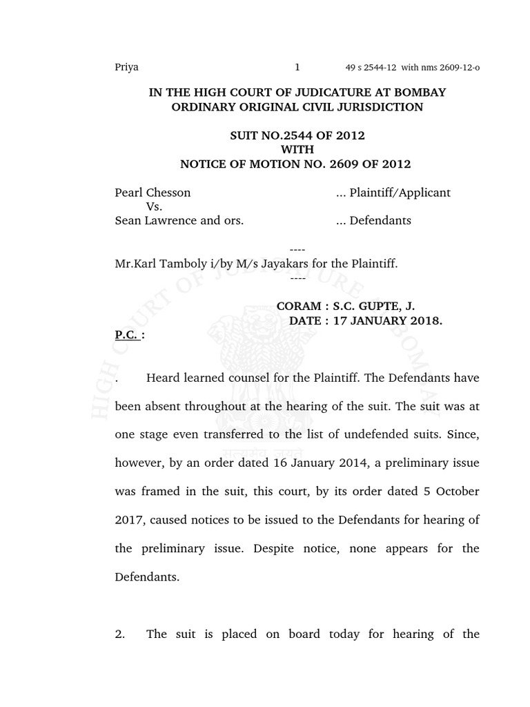 Pearl Chesson Vs Sean Lawrence and Ors | PDF | Lawsuit | Annulment Pearl Chesson Vs Sean Lawrence and Ors | PDF | Lawsuit | Annulment