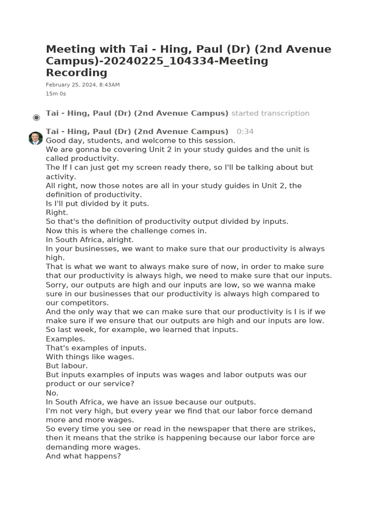 Meeting With Tai - Hing, Paul (DR) (2nd Avenue Campus) | PDF ...