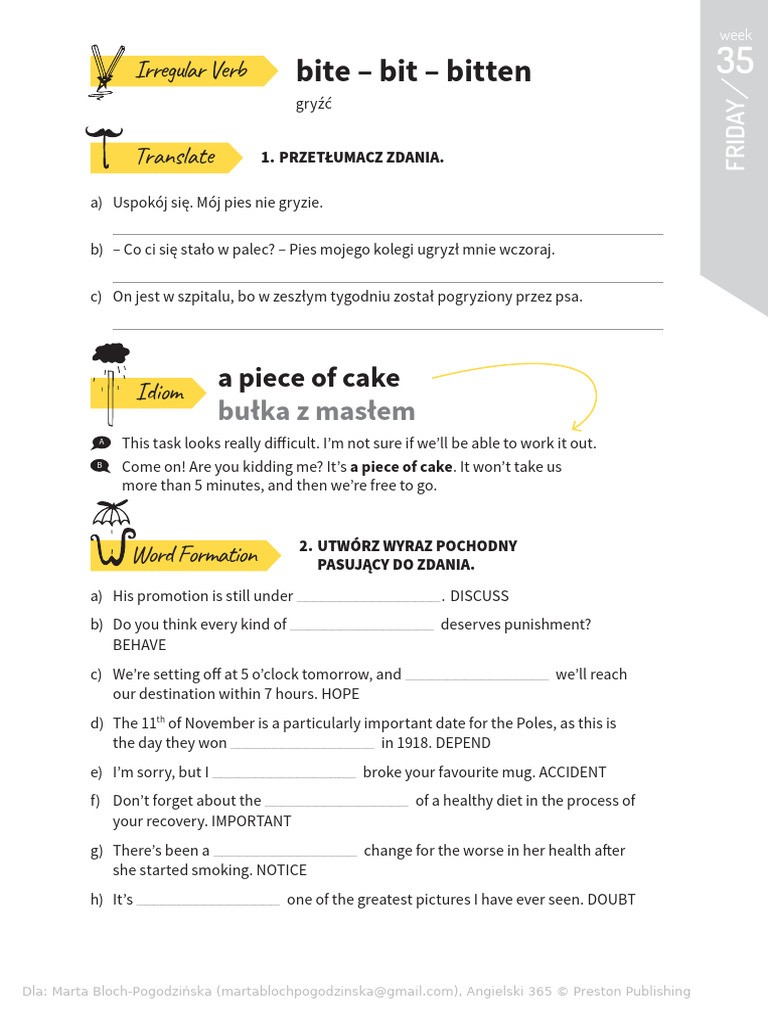 243 Czasownik Nieregularny To Bit I Idiom A Piece of Cake | PDF ...