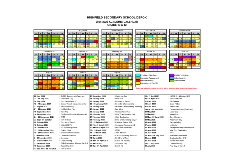 2024-2025 Academic Calendar Secondary (Grade 10 & 12) | PDF | Observances