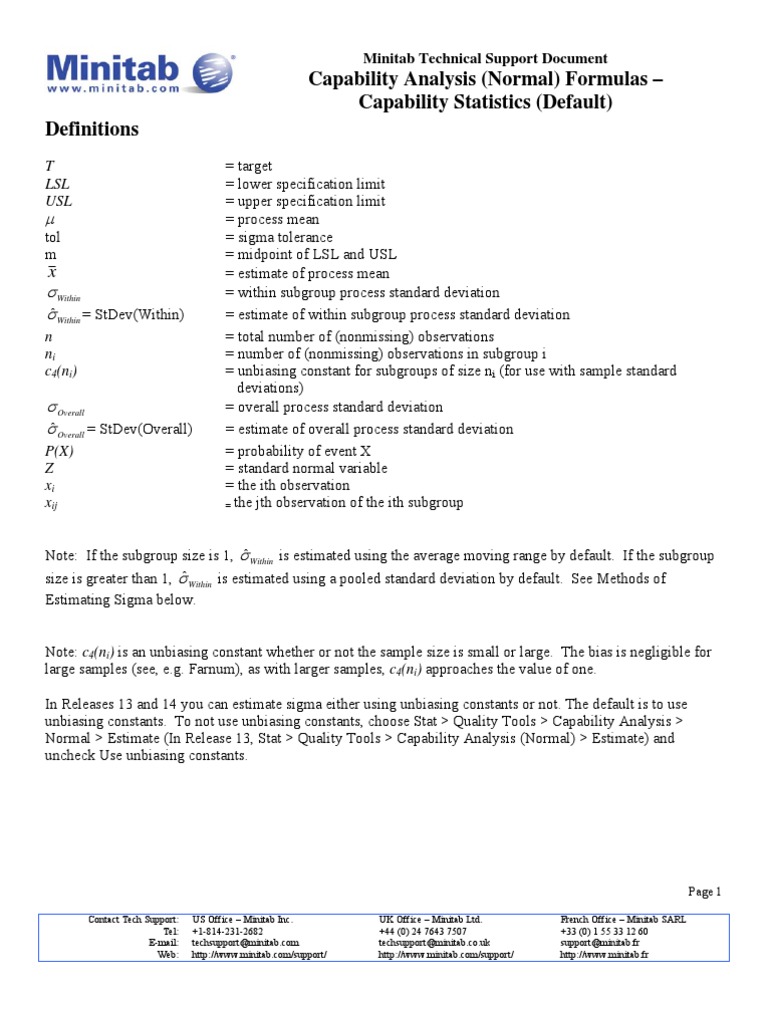 Capability Analysis Formulas - Minitab | PDF | Standard Deviation ...