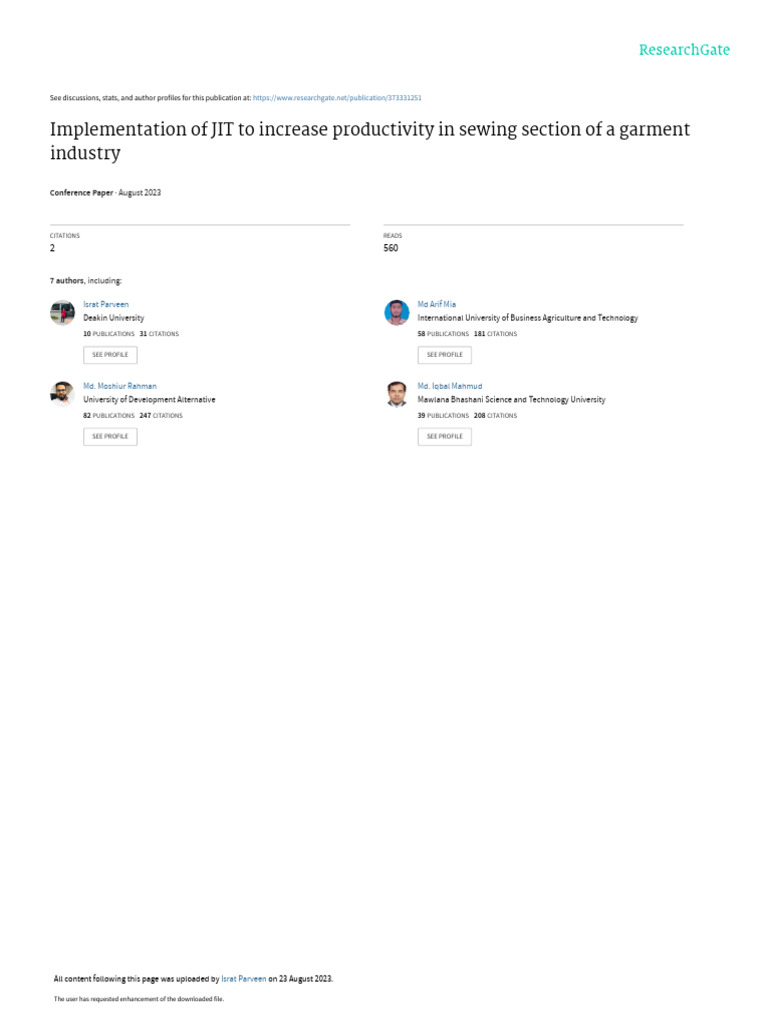 JIT Implementation Seweing Line | PDF | Lean Manufacturing | Inventory