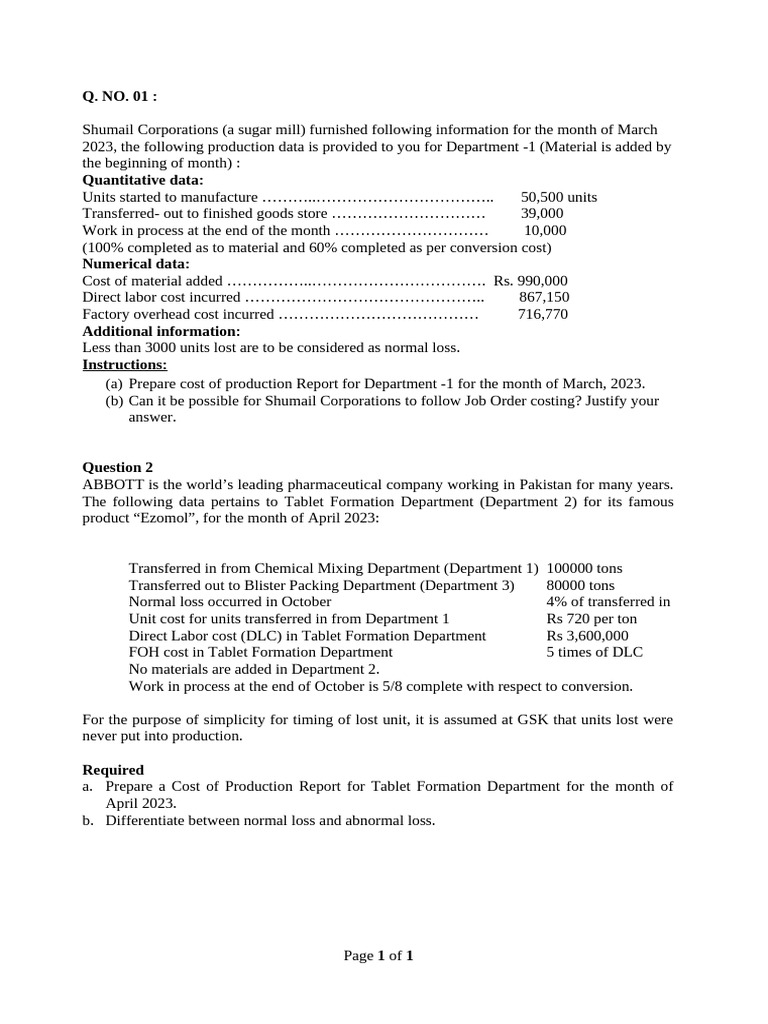 Prac Que PROCESS COSTING 11032024 090249am | PDF