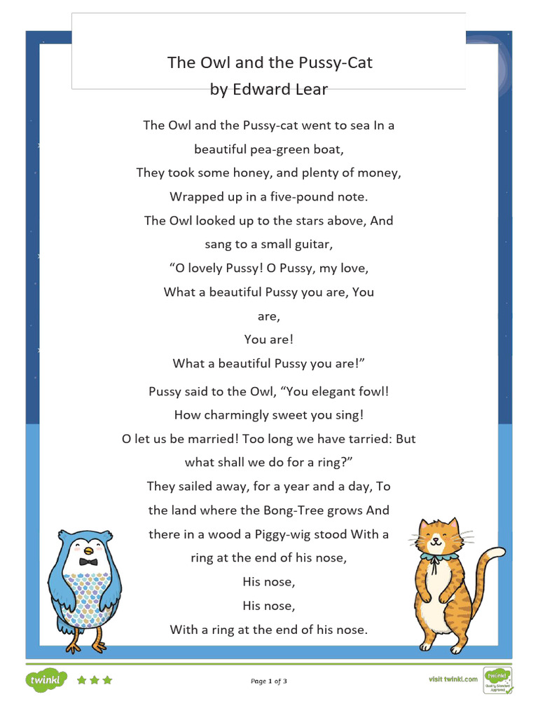 The Owl and The Pussy-Cat by Edward Lear | PDF