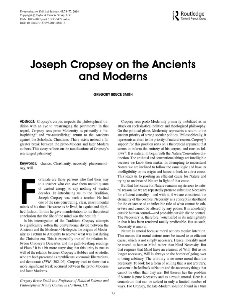Bruce-Smith On Cropsey | PDF | Reason | Plato