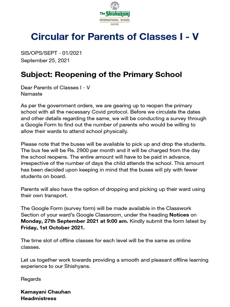 Offline Classes 2021-22 - I To V | PDF