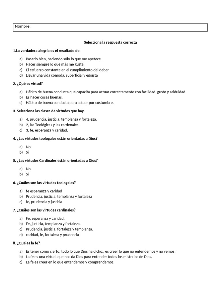 Exámen de 5° Unidad 1 | PDF | Vida eterna (cristianismo) | Fe