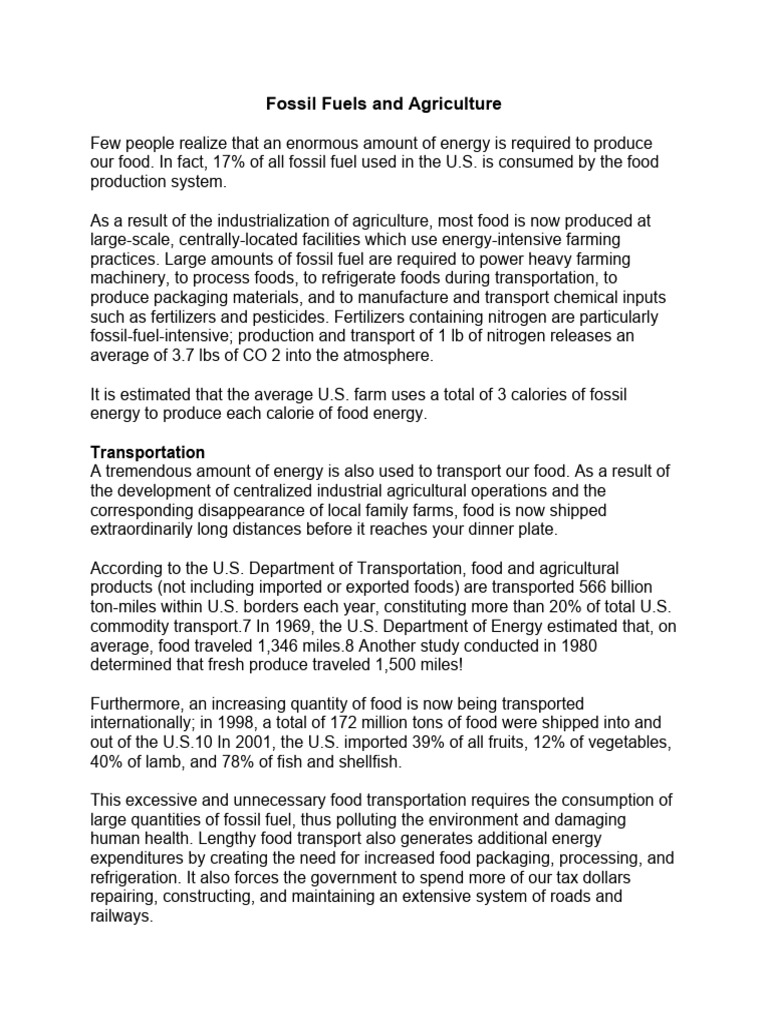 Fossil Fuels and Agriculture | PDF | Agriculture | Foods