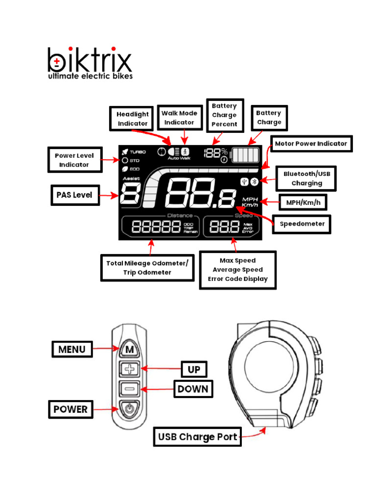 Biktrix eBike Display Guide | PDF | Brake | Manufactured Goods