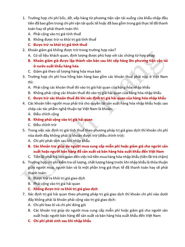 trắc nghiệm TGHQ part 1 | PDF