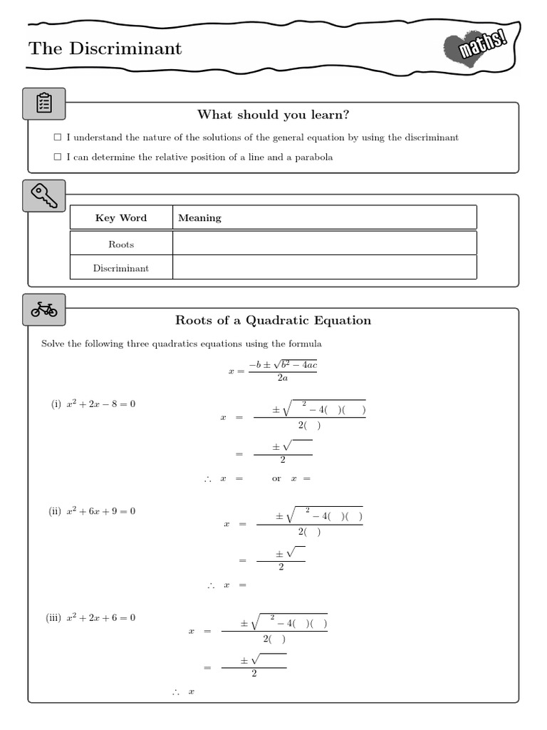 01 The Discriminant | PDF | Quadratic Equation | Mathematical Analysis