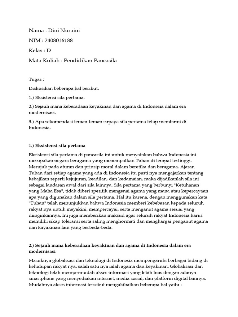 Tugas Analisis Pancasila Dini Nuraini | PDF
