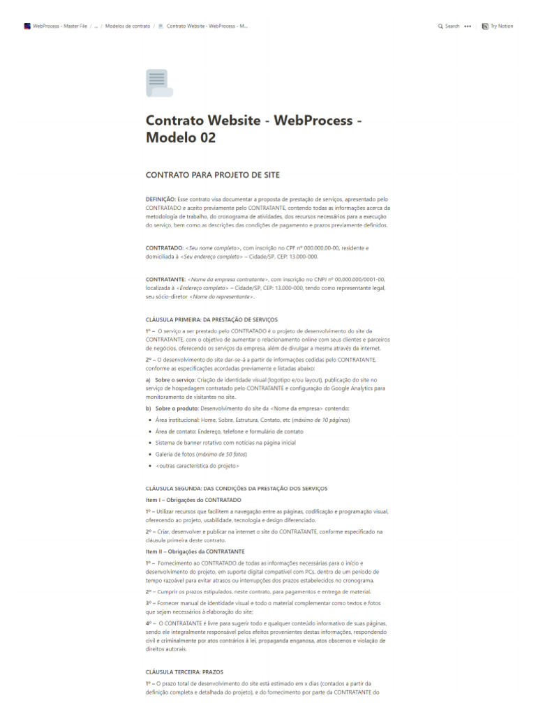 Contrato Website - WebProcess - Modelo 02 | PDF