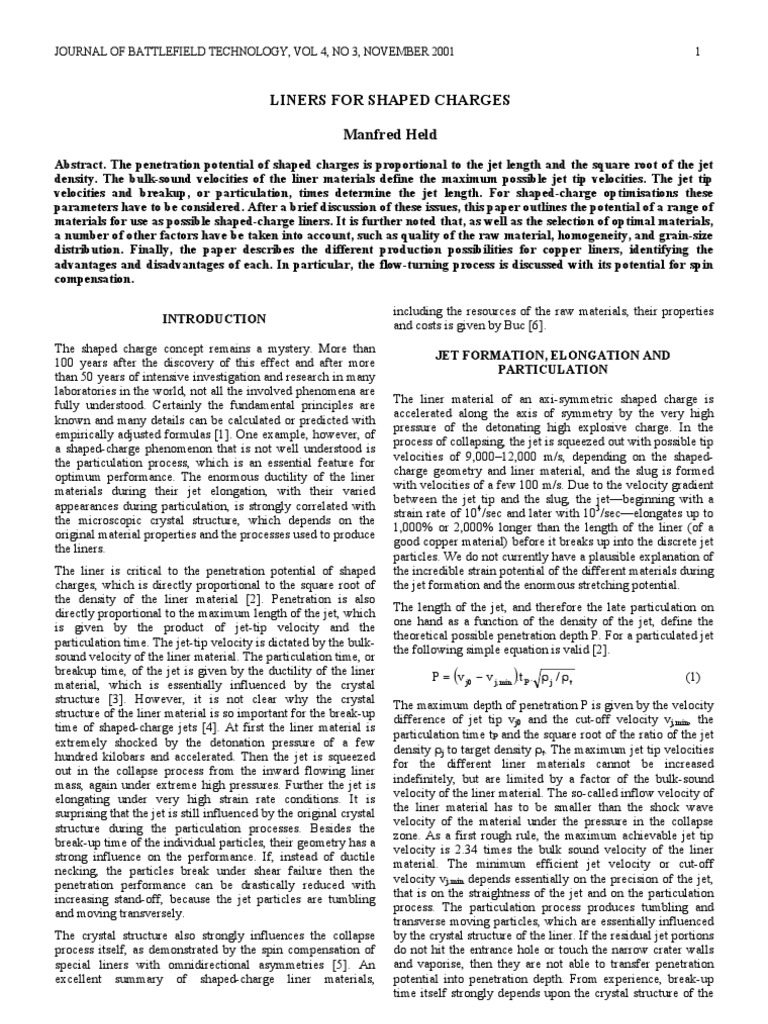 Manfred Held - Liners For Shaped Charges | PDF | Forging | Annealing ...