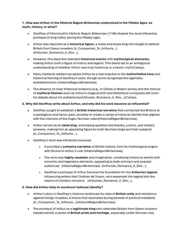 Medieval Arthur: Myth or History? | PDF | King Arthur | Hero