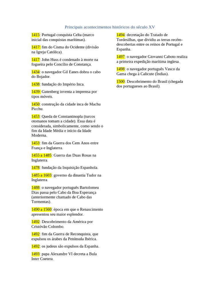 Acontecimentos do Século XV | PDF