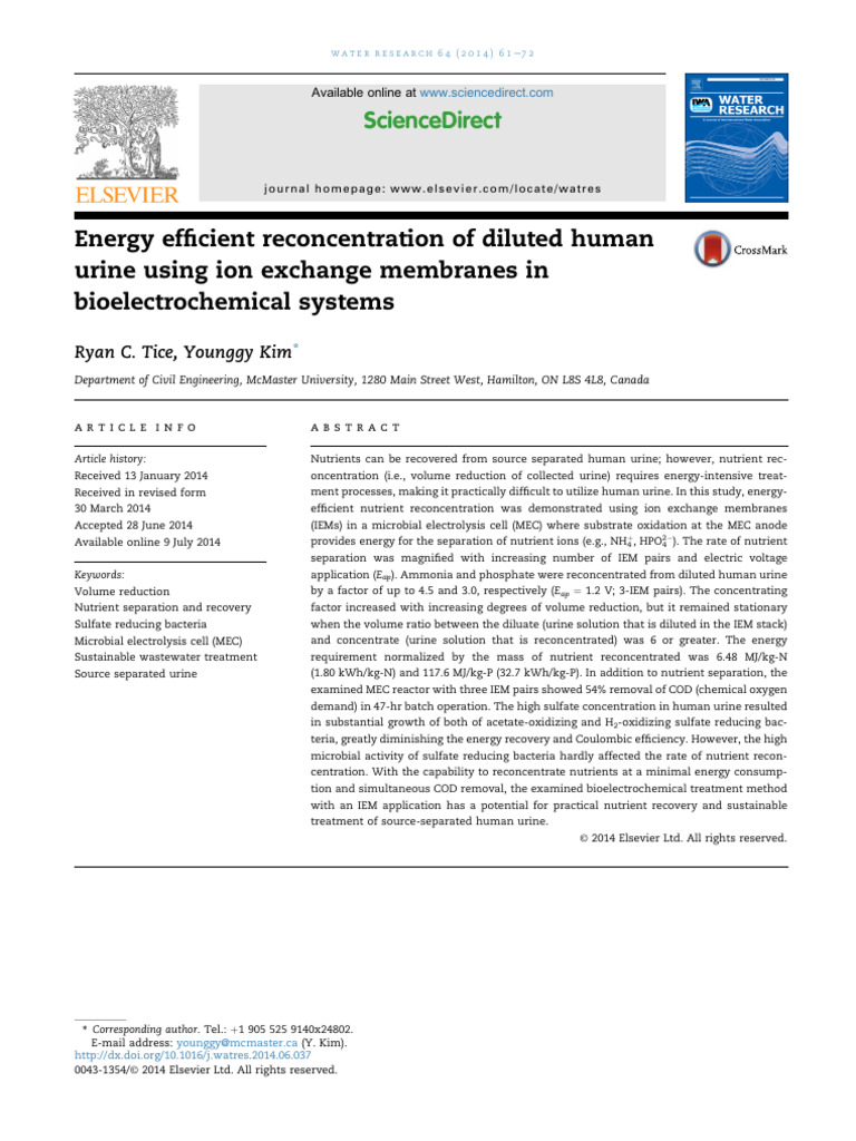 Energy Efficient Reconcentration of Diluted Human Urine Using Ion ...