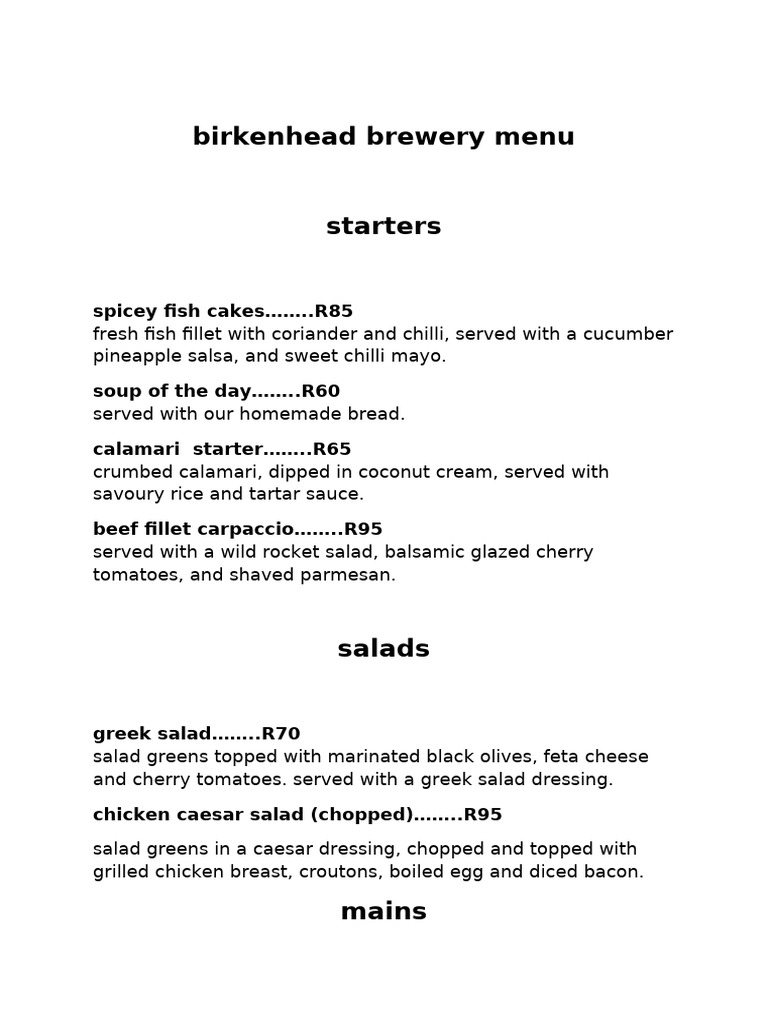 The Birkenhead Menu | PDF | Western Cuisine | Cuisine
