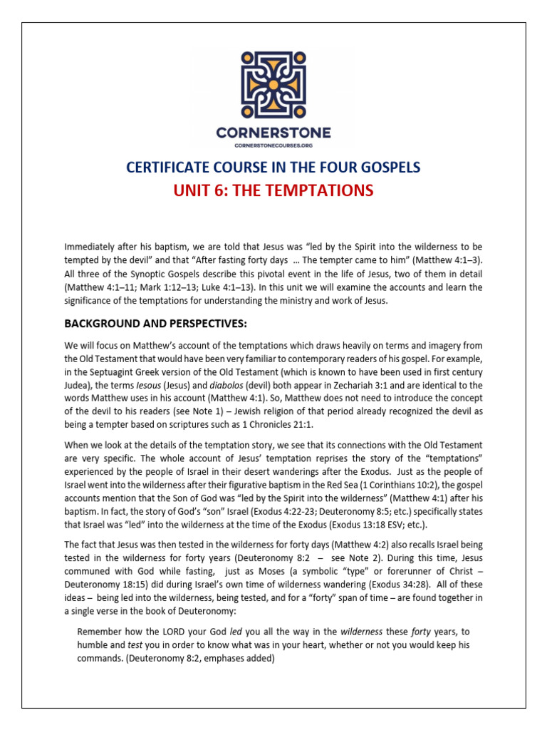 Temptations (Bible Course) | PDF | Gospel Of Matthew | Book Of Deuteronomy