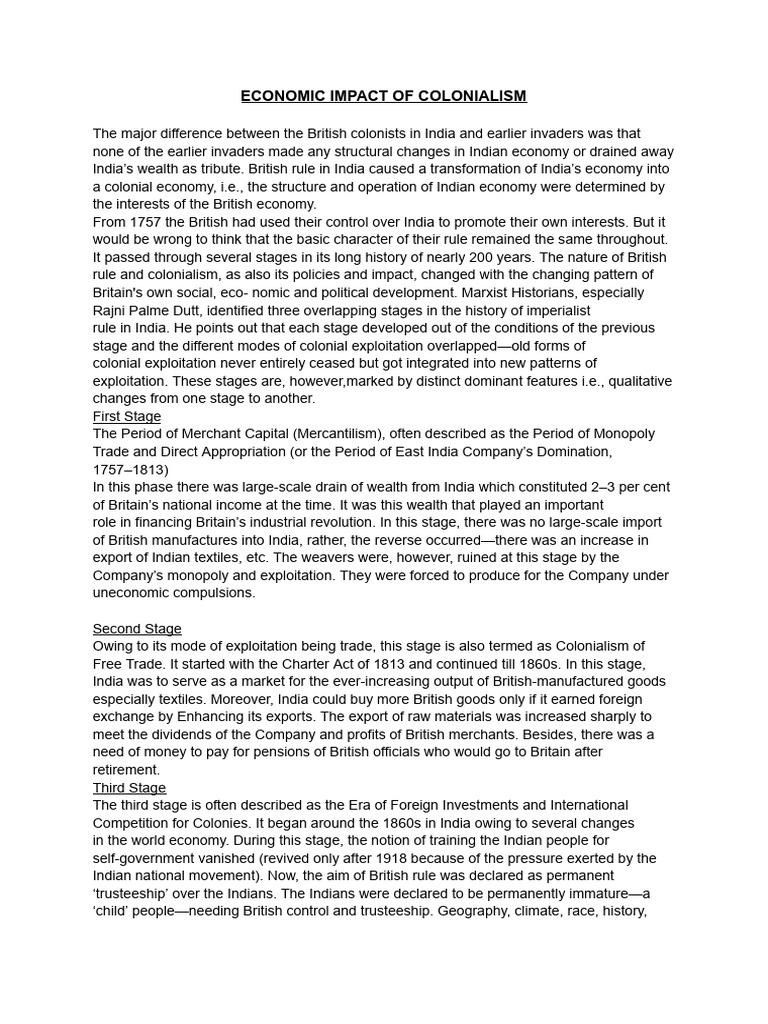 Economic Impact of Colonialism | PDF | Colonialism | Taxes