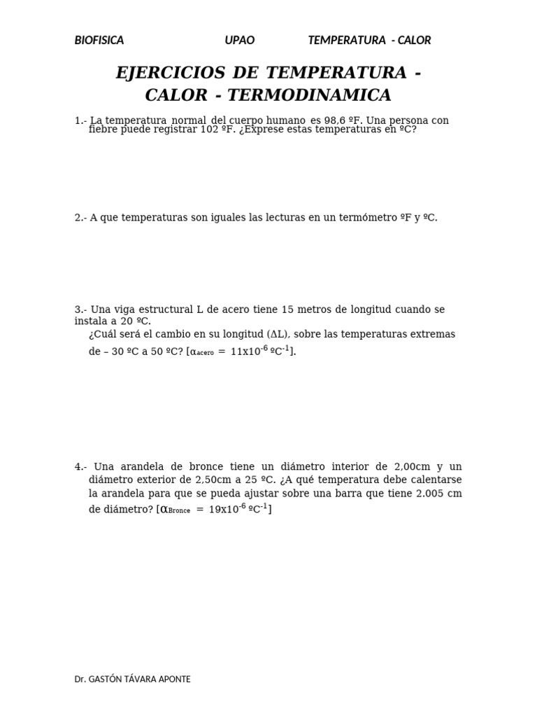 Ejercicios de Temperatura - Calor | PDF | Calor | Agua