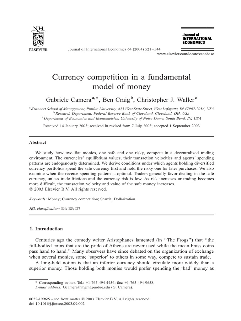 Currency Competition in A Fundamental Model of Money | PDF | Money ...