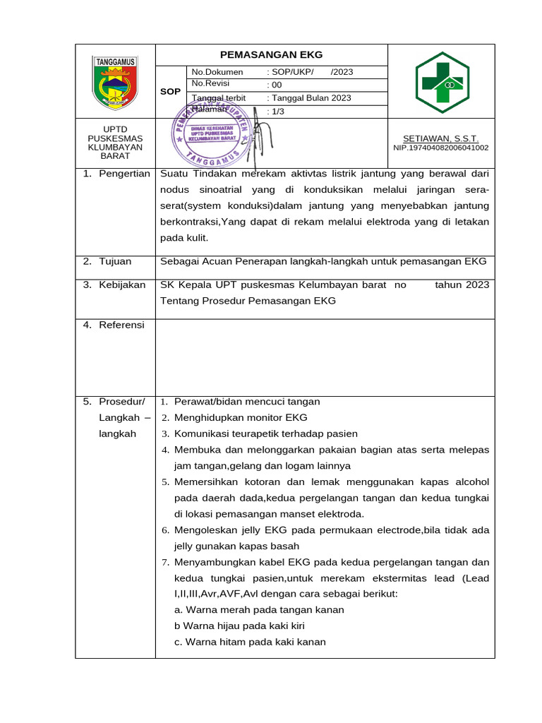 Sop Pemasangan Ekg | PDF