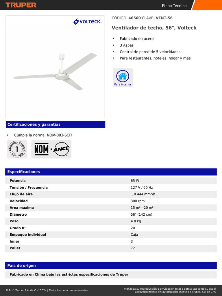Ventilador Volteck 46560 | PDF